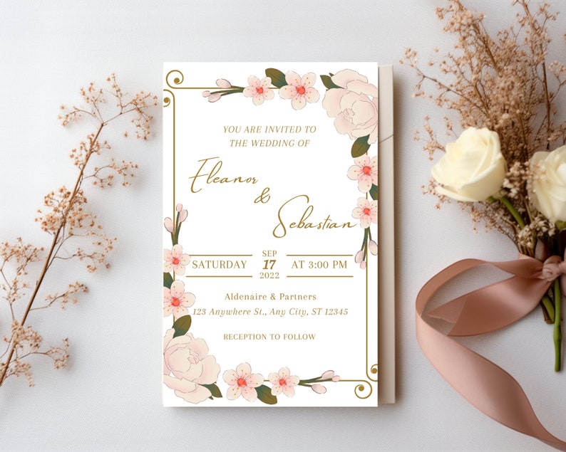 Editable Floral Wedding Invitation Card - Personalize Your Special Day ...