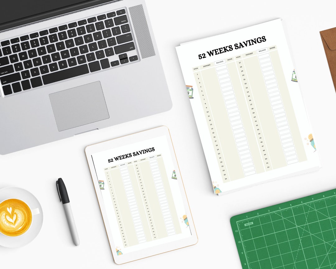 52 Week Savings Tracker Personal Finance Organizer Monogrammed Planner ...