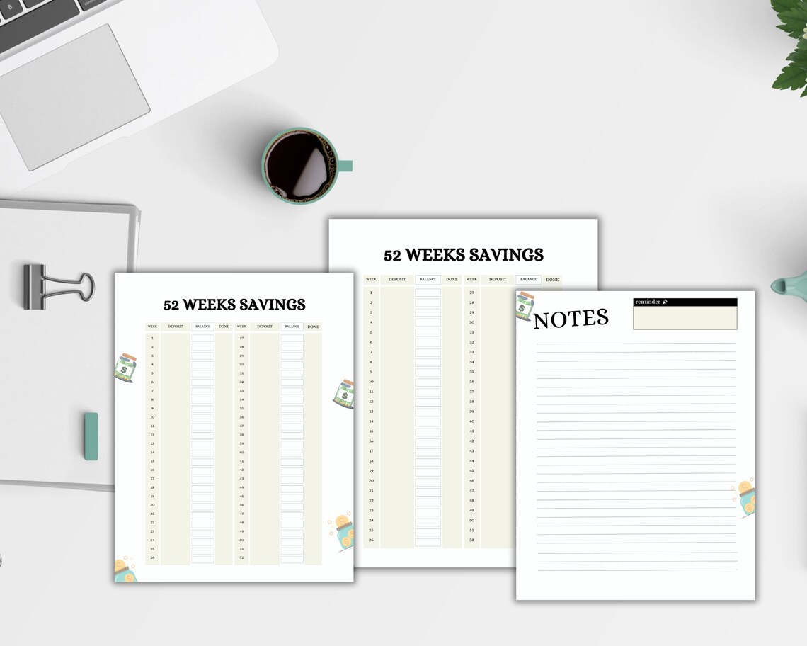 52 Week Savings Tracker - Personal Finance Organizer Monogrammed ...