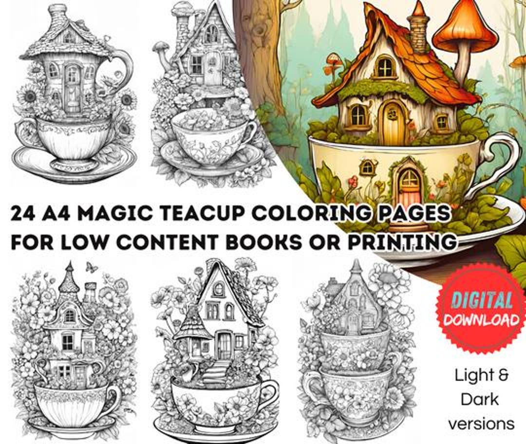 Teacup Fairy Mushroom Houses Coloring Book -25 Whimsical Printable ...