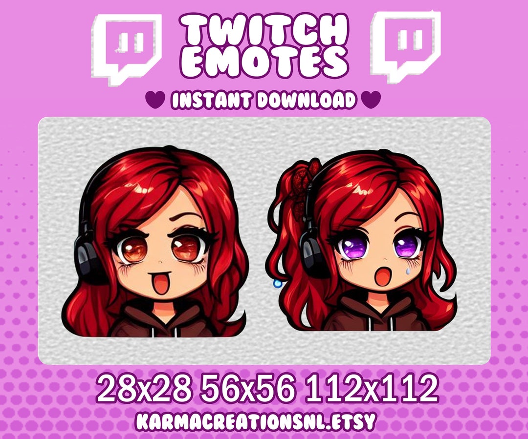 Red Hair Gamer Girl - 2 Twitch Emotes-pakket - Stream, Youtube, Discord ...