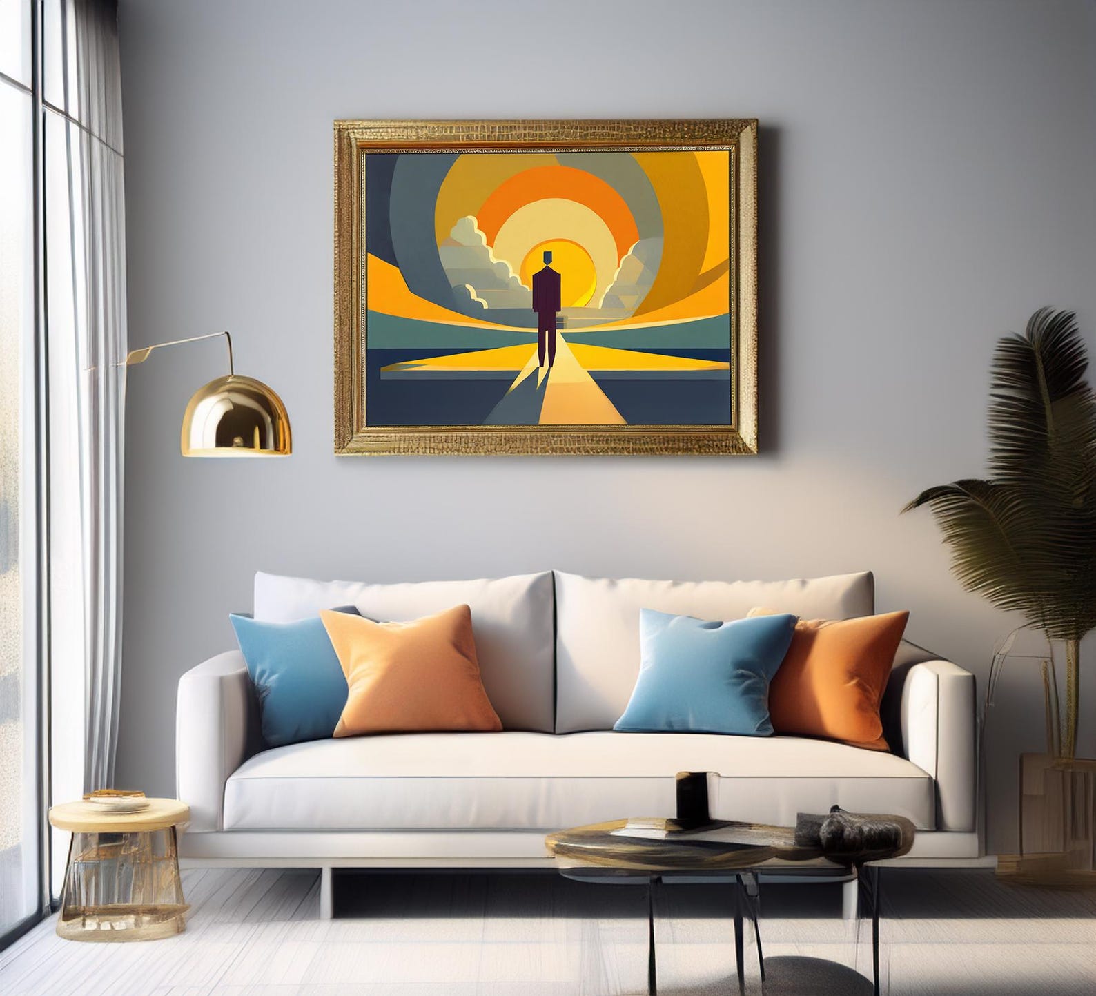 Modern Abstract Sunrise Art Print, Inspiring Radiant Geometric ...