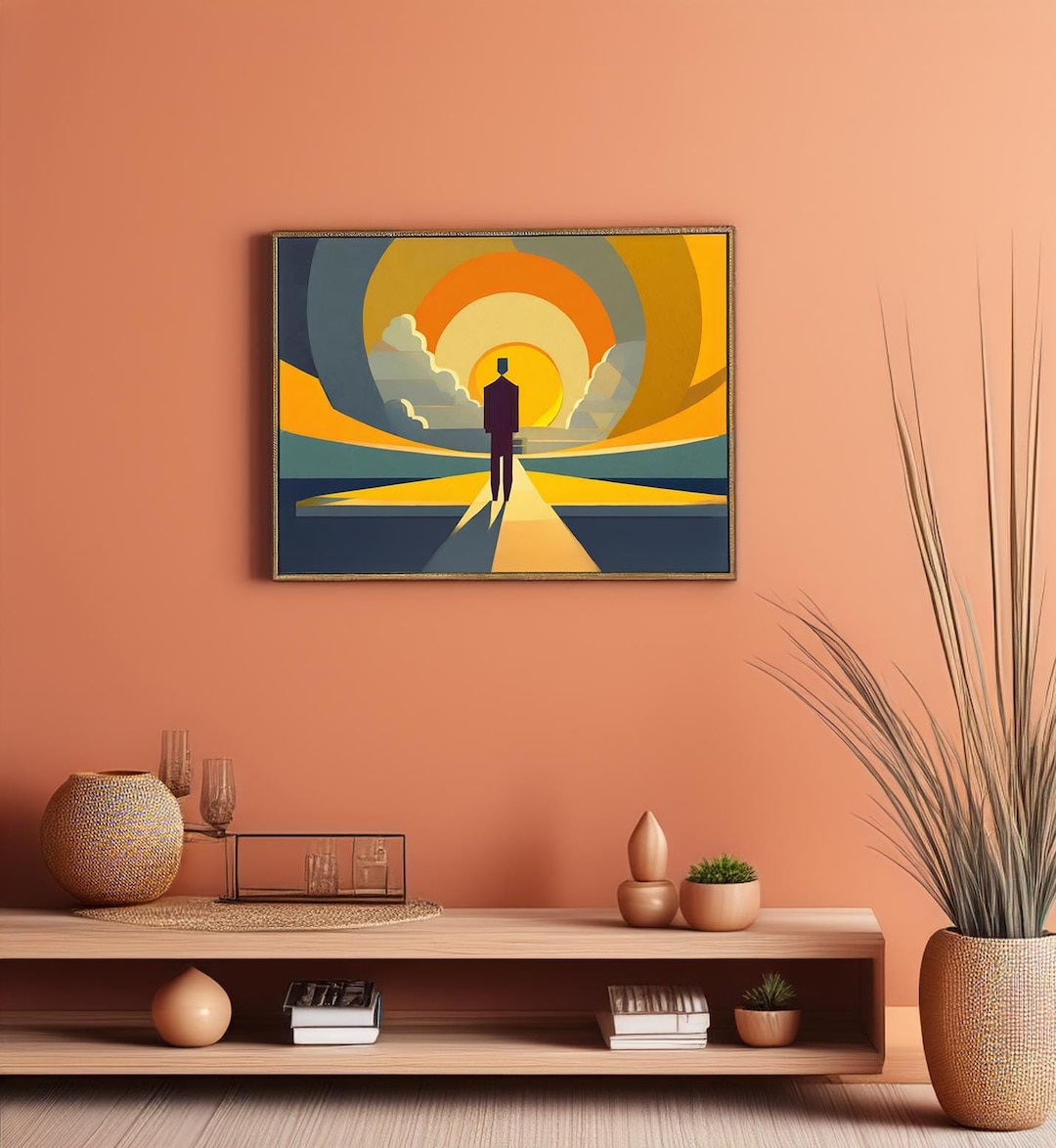 Modern Abstract Sunrise Art Print, Inspiring Radiant Geometric ...