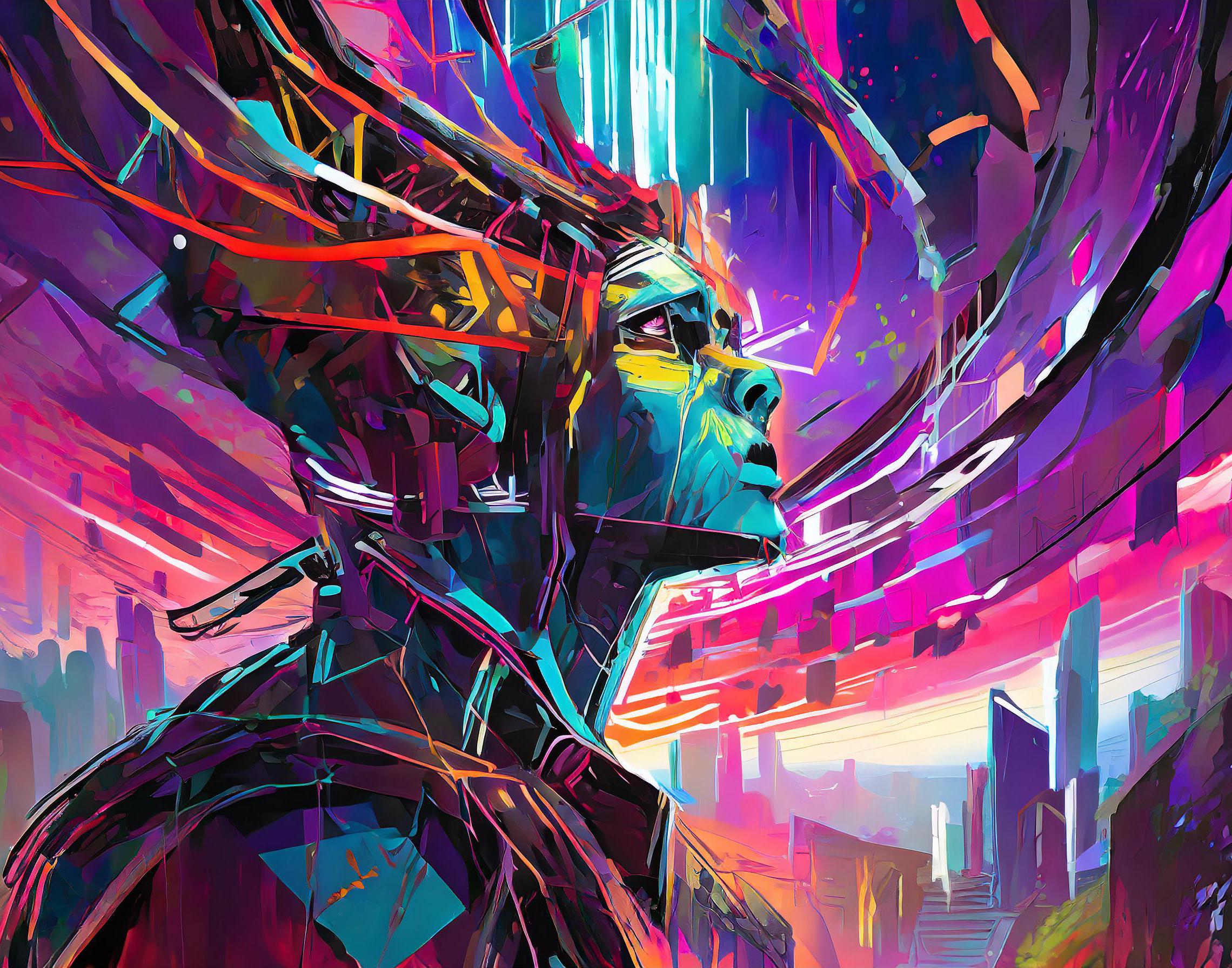 Cyberpunk Journey: Neo-expressionist Neon Scifi Print Futuristic ...