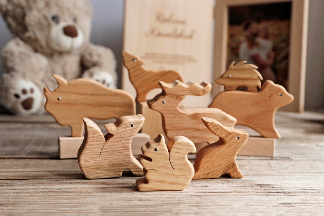 8 Pieces Wooden Animals Toys Set Forest Animals Figurine Woodland ...