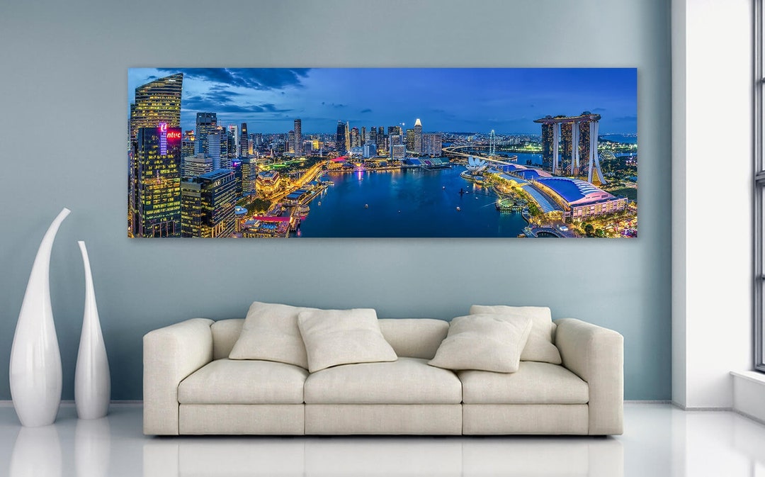 Mural Wall Decoration Marina Bay Skyline Panorama Available as a Canvas ...
