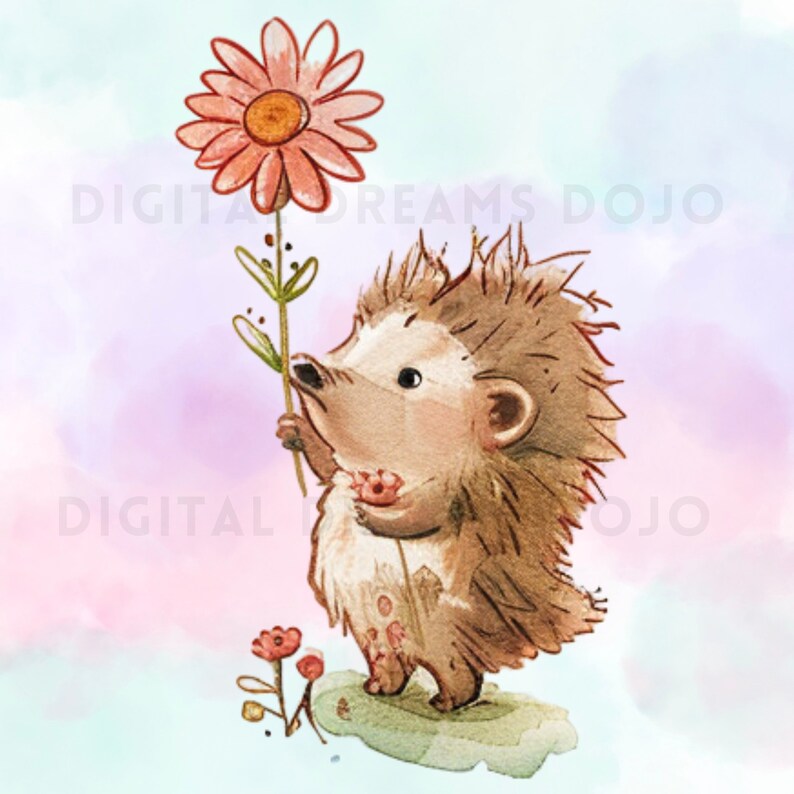 8 Cute Hedgehogs Holding Flowers Watercolour Style Clip Art 8 High ...
