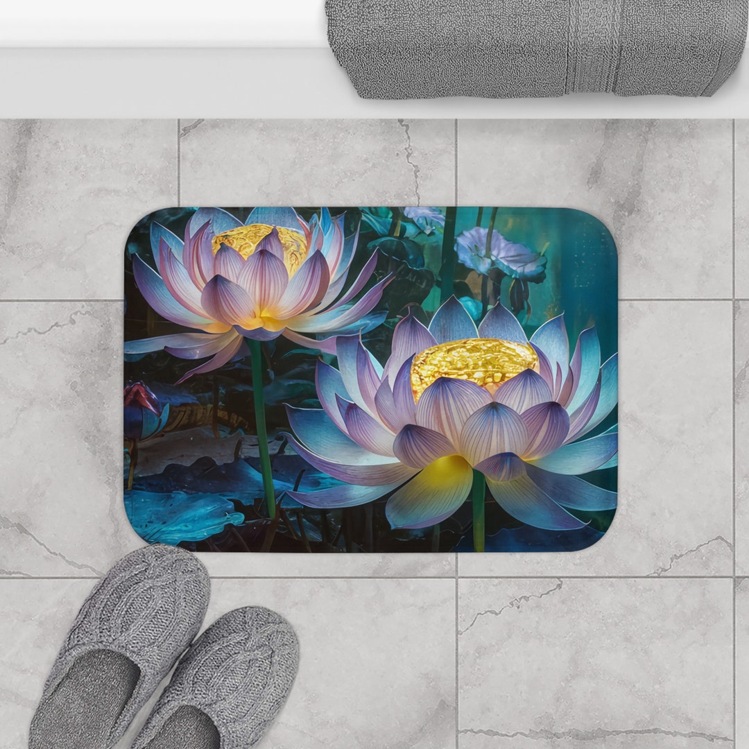 Lotus Flower Bath Mat Pink Lotus Flowers, Purple Lotus, Lotus Bathroom ...