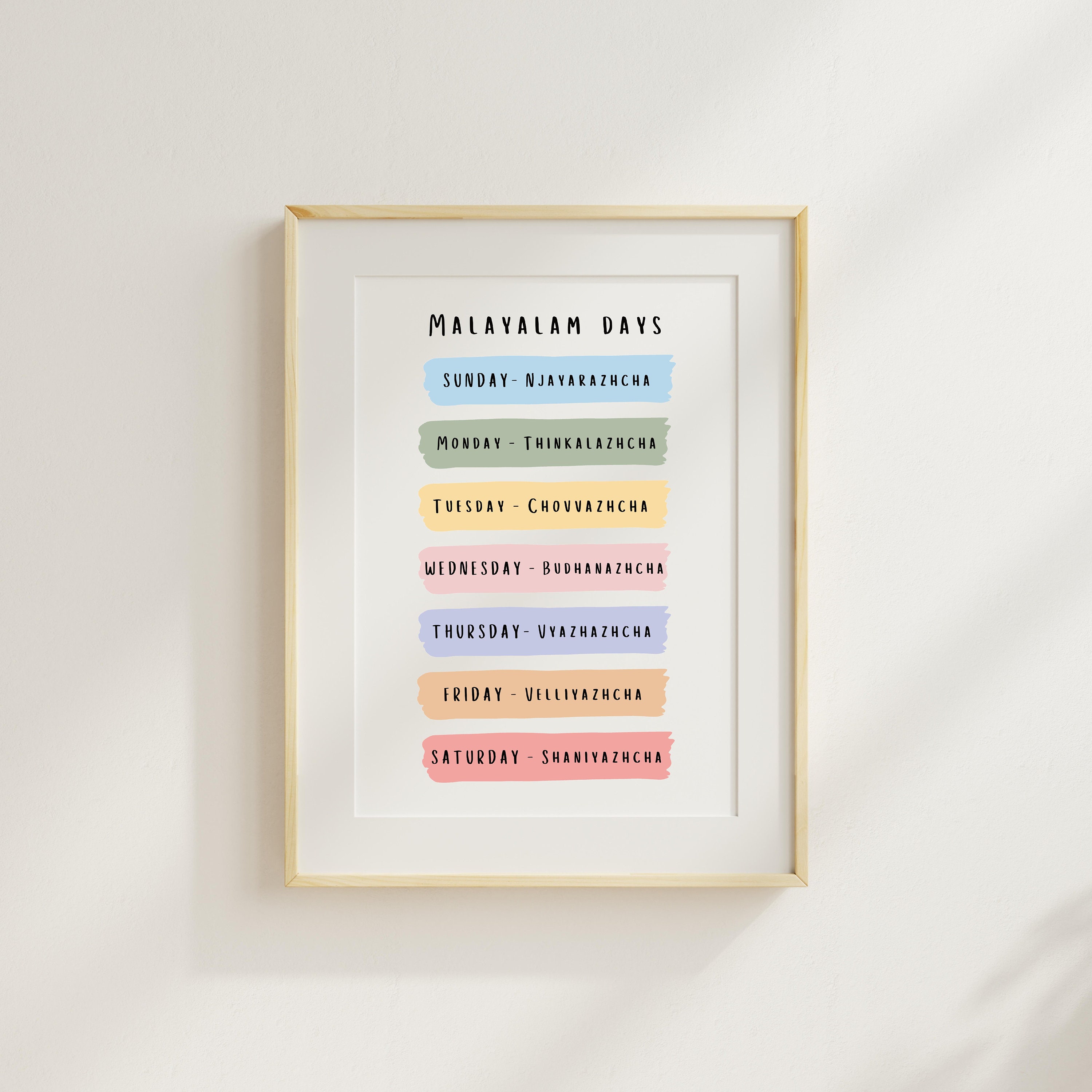 English Malayalam Days of the Week Printable Digital Poster for Kids - Etsy