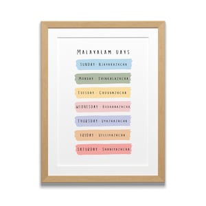 English Malayalam Days of the Week Printable Digital Poster for Kids - Etsy