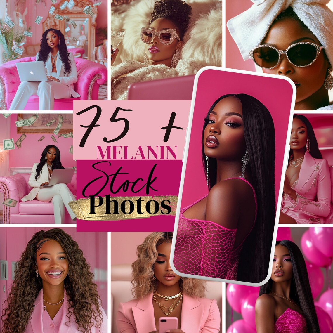 Melanin Girl Boss Stock Photos | Pink Aeshtetic Stock Image | Faceless Marketing | Shopify Hair ...