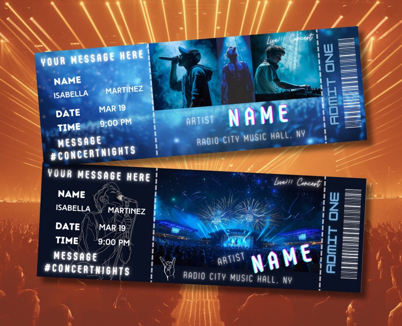 Editable Concert Ticket Surprise Gift, Customizable Printable Template ...