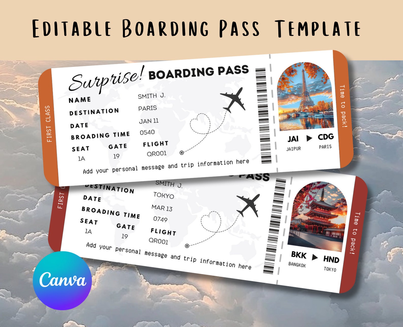 Editable Boarding Pass Template,canva Boarding Pass, DIY Boarding ...
