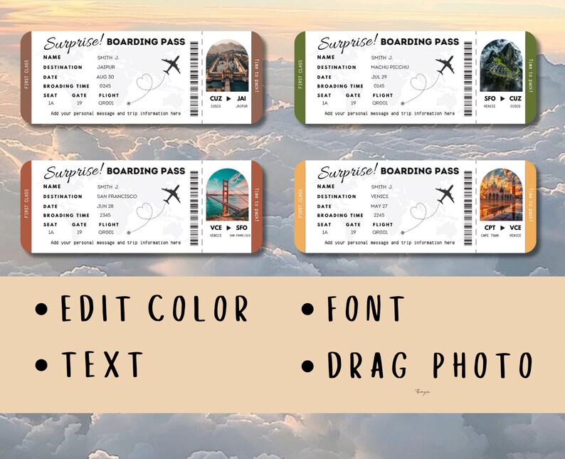 Editable Boarding Pass Template,canva Boarding Pass, DIY Boarding ...