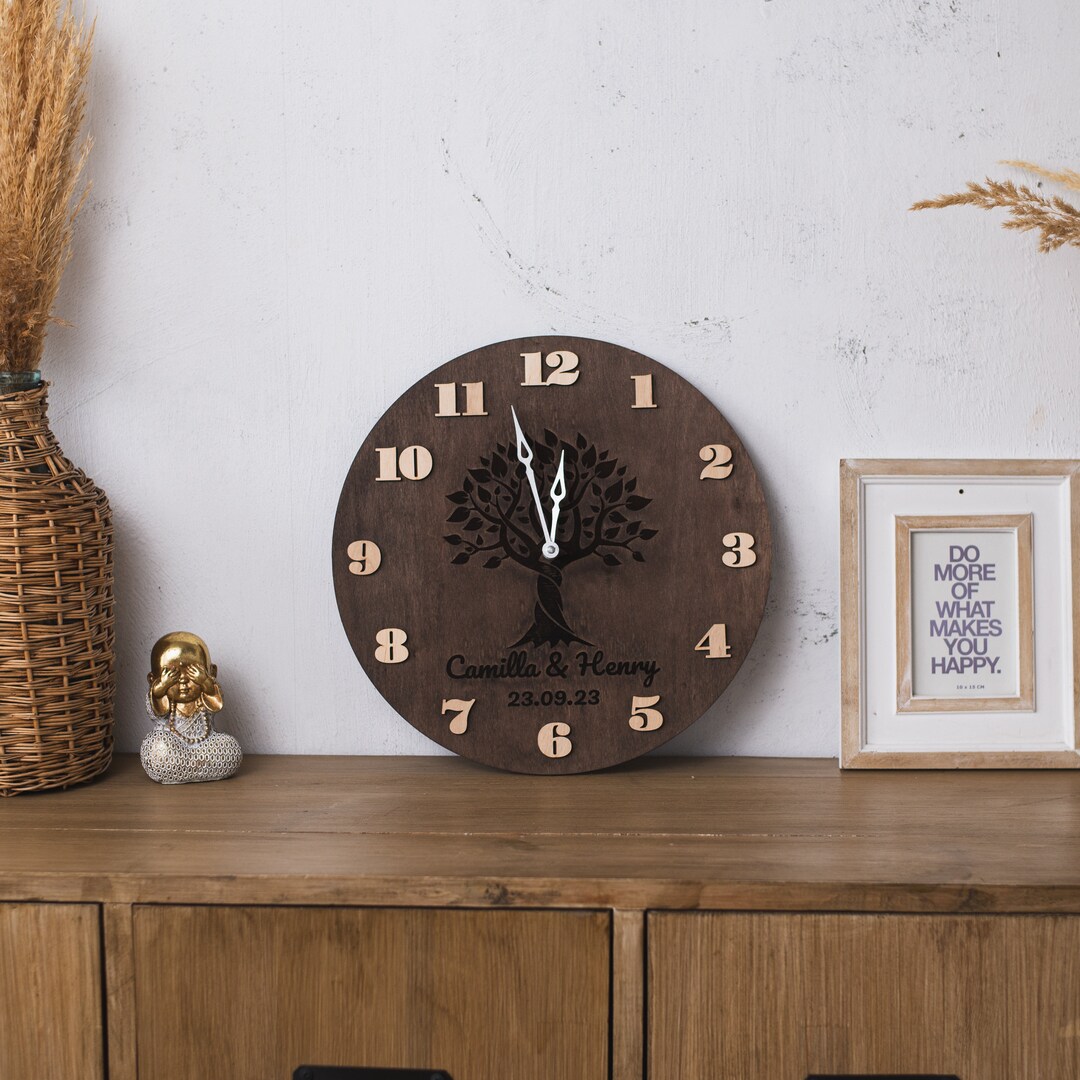 Engraved Wall Clocks, Custom Wood Clock, Engagement Clock, Tree Wall ...