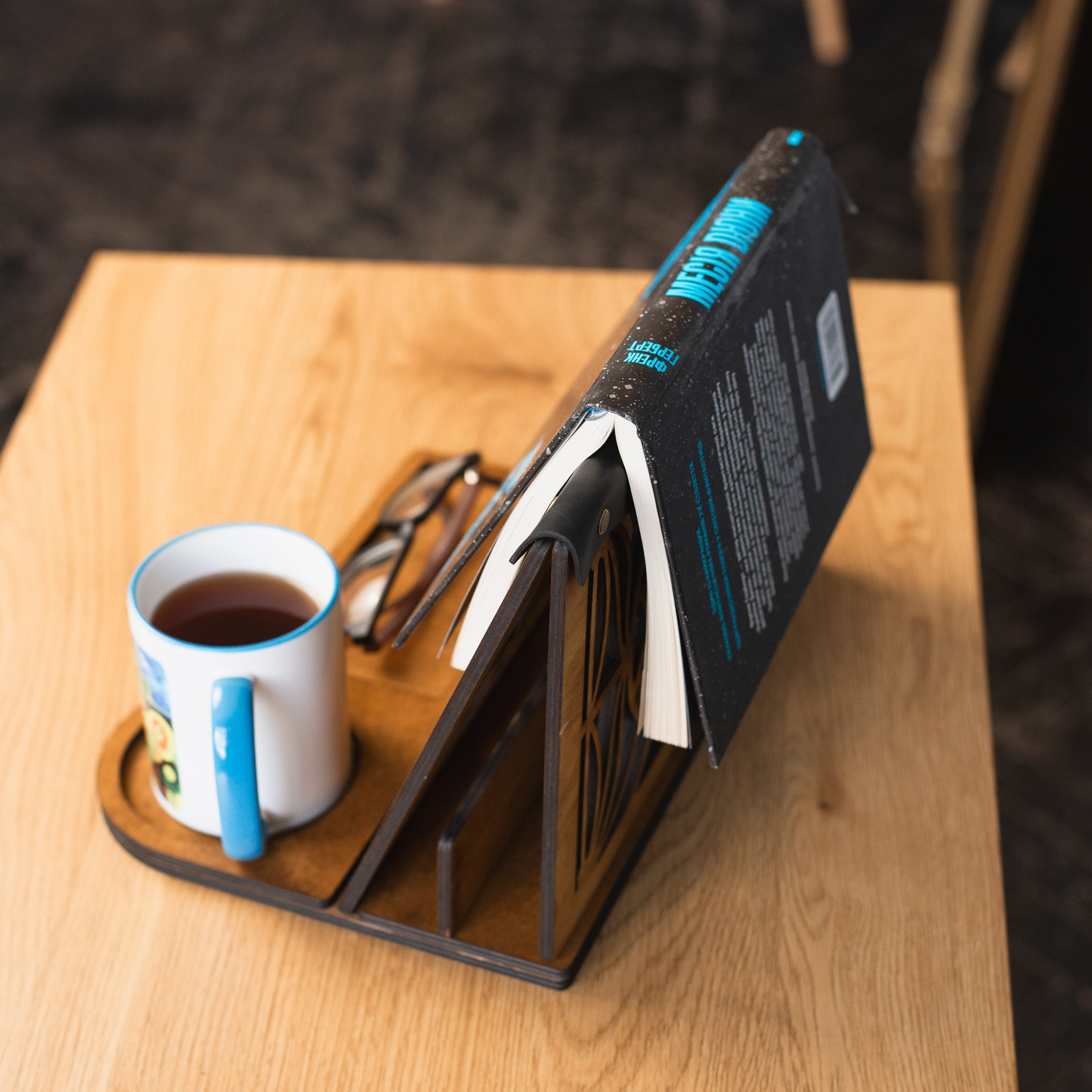 Wooden Book Page Holder,nightstand Book Holder,book Rest Cup Holder ...