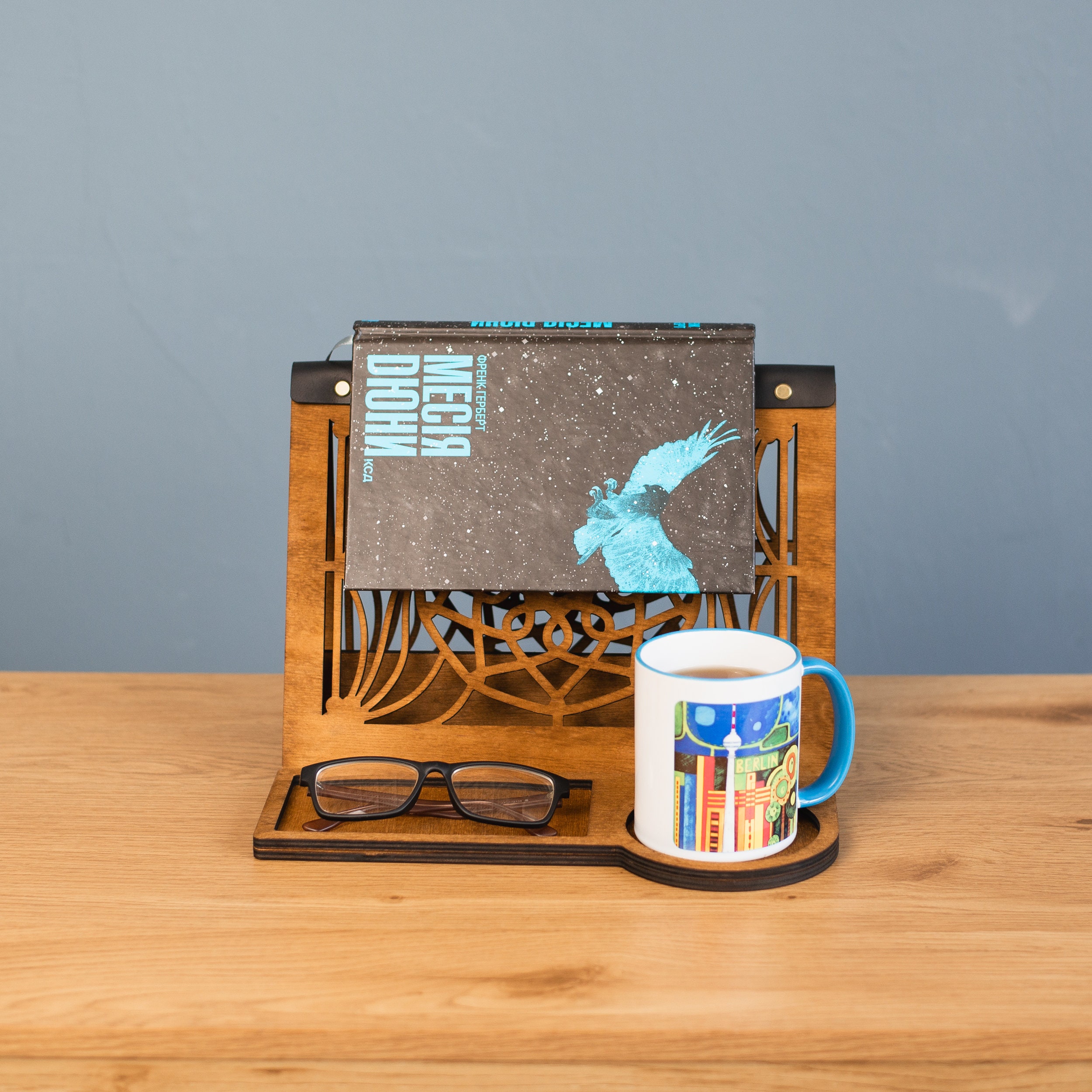 Wooden Book Page Holder,nightstand Book Holder,book Rest Cup Holder ...