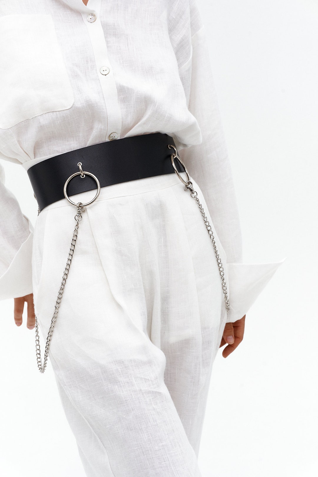 Leather and Chain Belt, Wide Leather Belt Corset, Leather Corset Belt ...