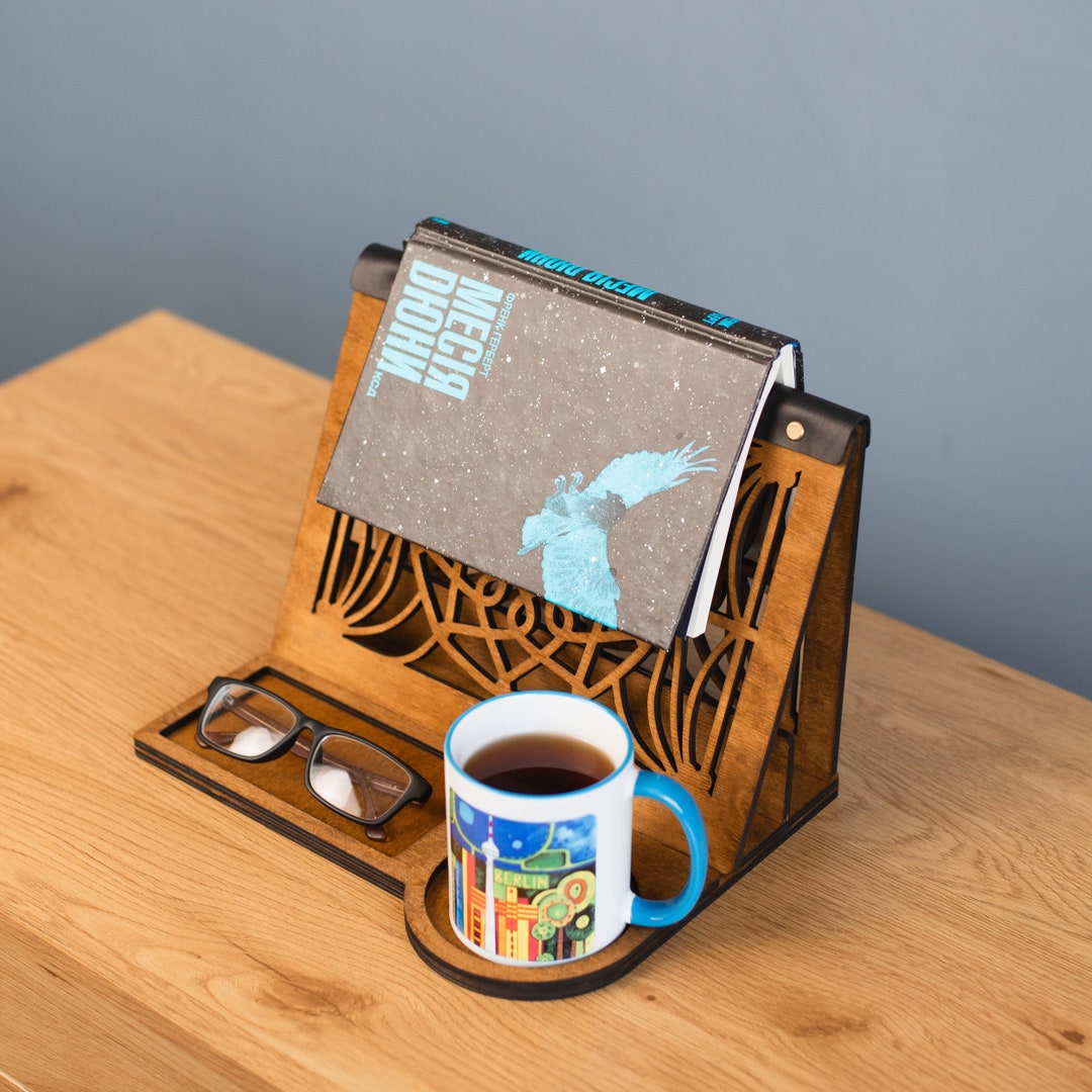 Wooden Book Page Holder,nightstand Book Holder,book Rest Cup Holder ...