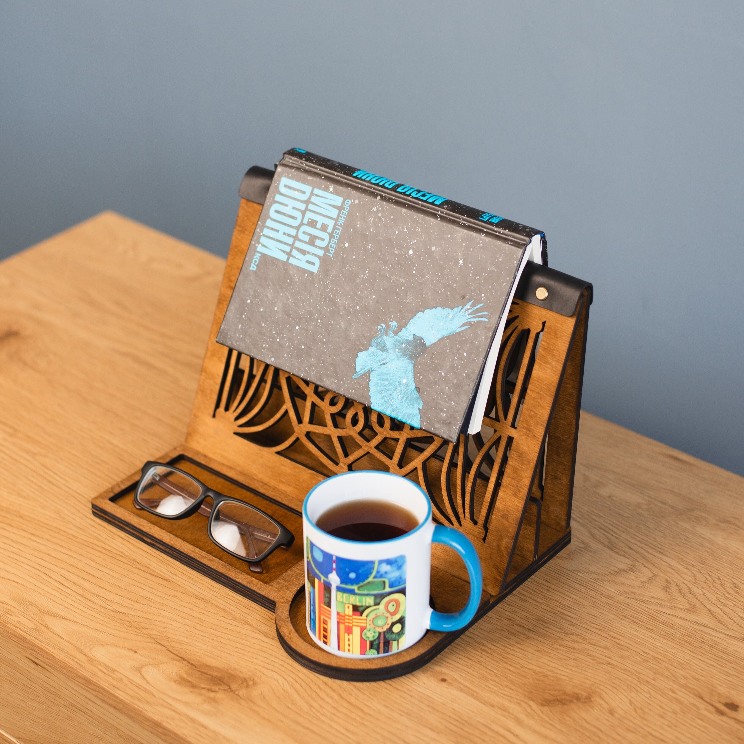 Wooden Book Page Holder,nightstand Book Holder,book Rest Cup Holder ...