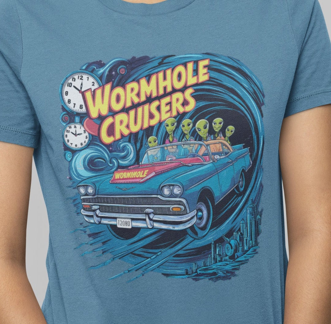 Wormhole Cruisers T-shirt - Aliens Driving Classic Car Through Space ...