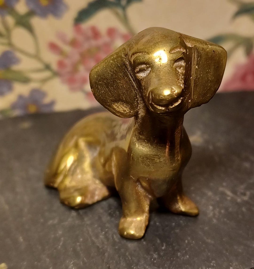 Little Brass Sausage Dog Dachshund Dog Puppy Brass Ornament Vintage ...