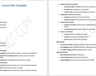 Lesson Plan Template - Etsy