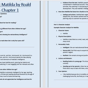 Matilda Novel Study by Roald Dahl - Etsy