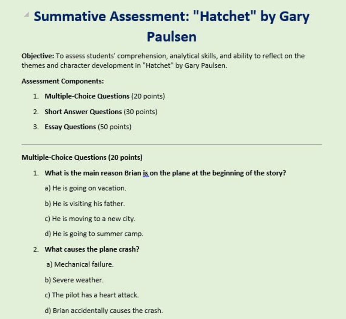 Novel Study "hatchet" - Gary Paulsen - Etsy