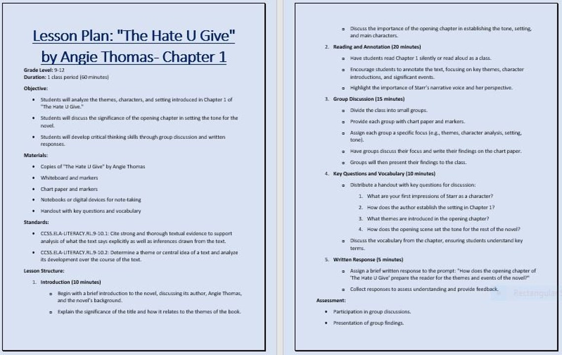 The Hate U Give von Angie Thomas Roman Studie - Etsy.de