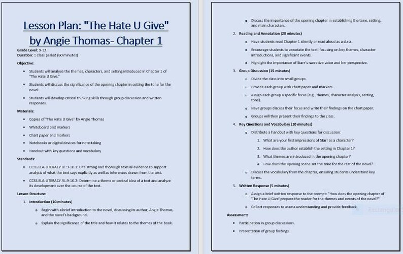 The Hate U Give by Angie Thomas Novel Study - Etsy