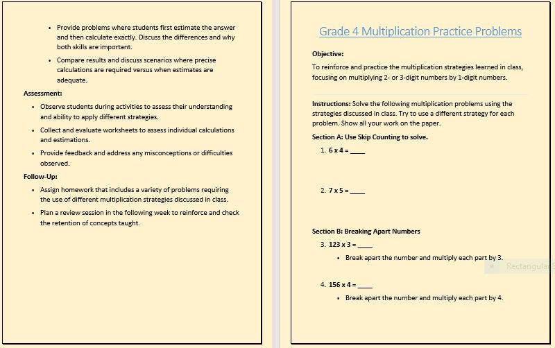 Grade 4 Math Full Course Lesson Plans, Assignments, and Answer Keys - Etsy