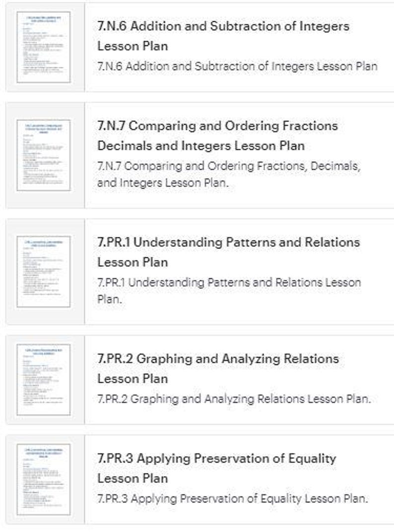 Grade 7 Math Lesson Plans - Etsy