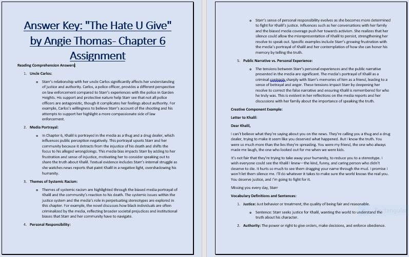 The Hate U Give by Angie Thomas Novel Study - Etsy