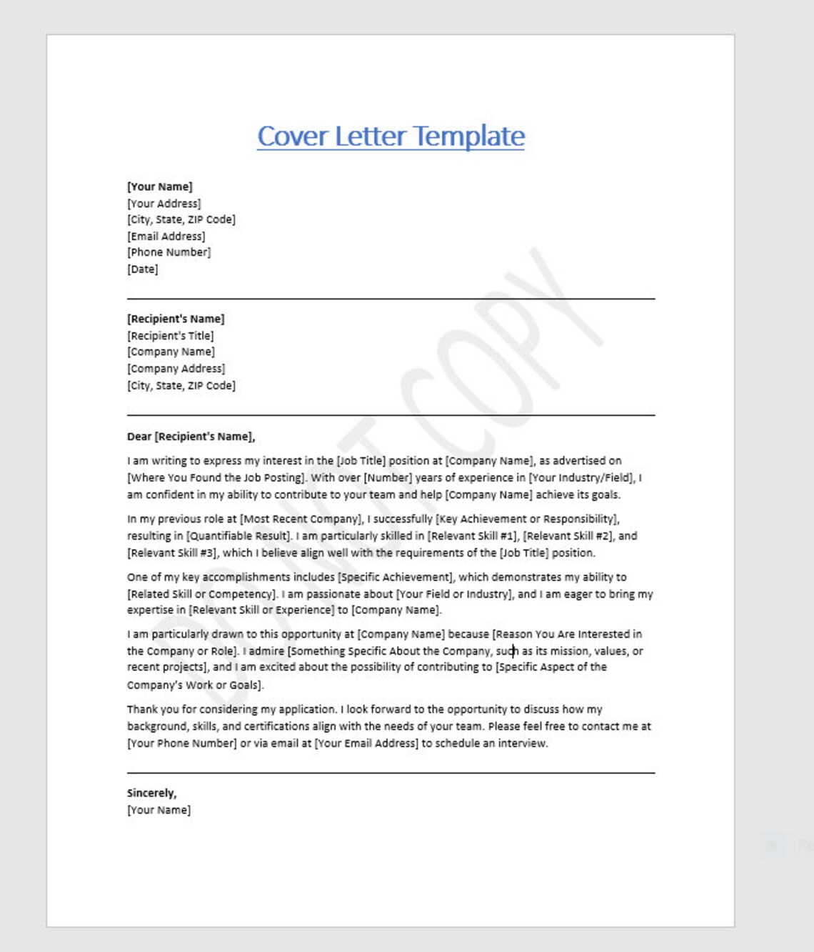Cover Letter Template 2024 - Etsy