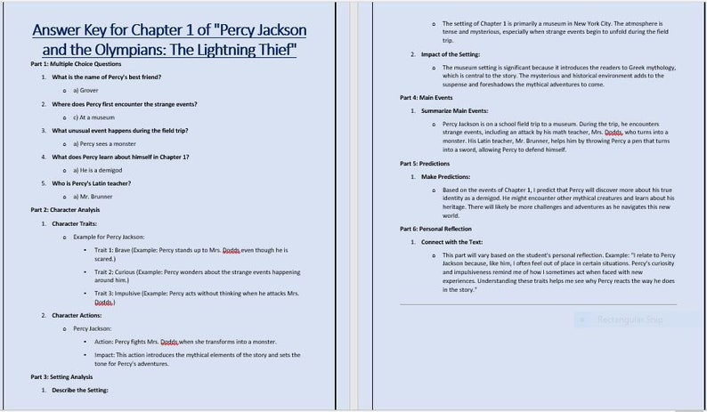 Percy Jackson and the Olympians: the Lightning Thief Novel Study - Etsy