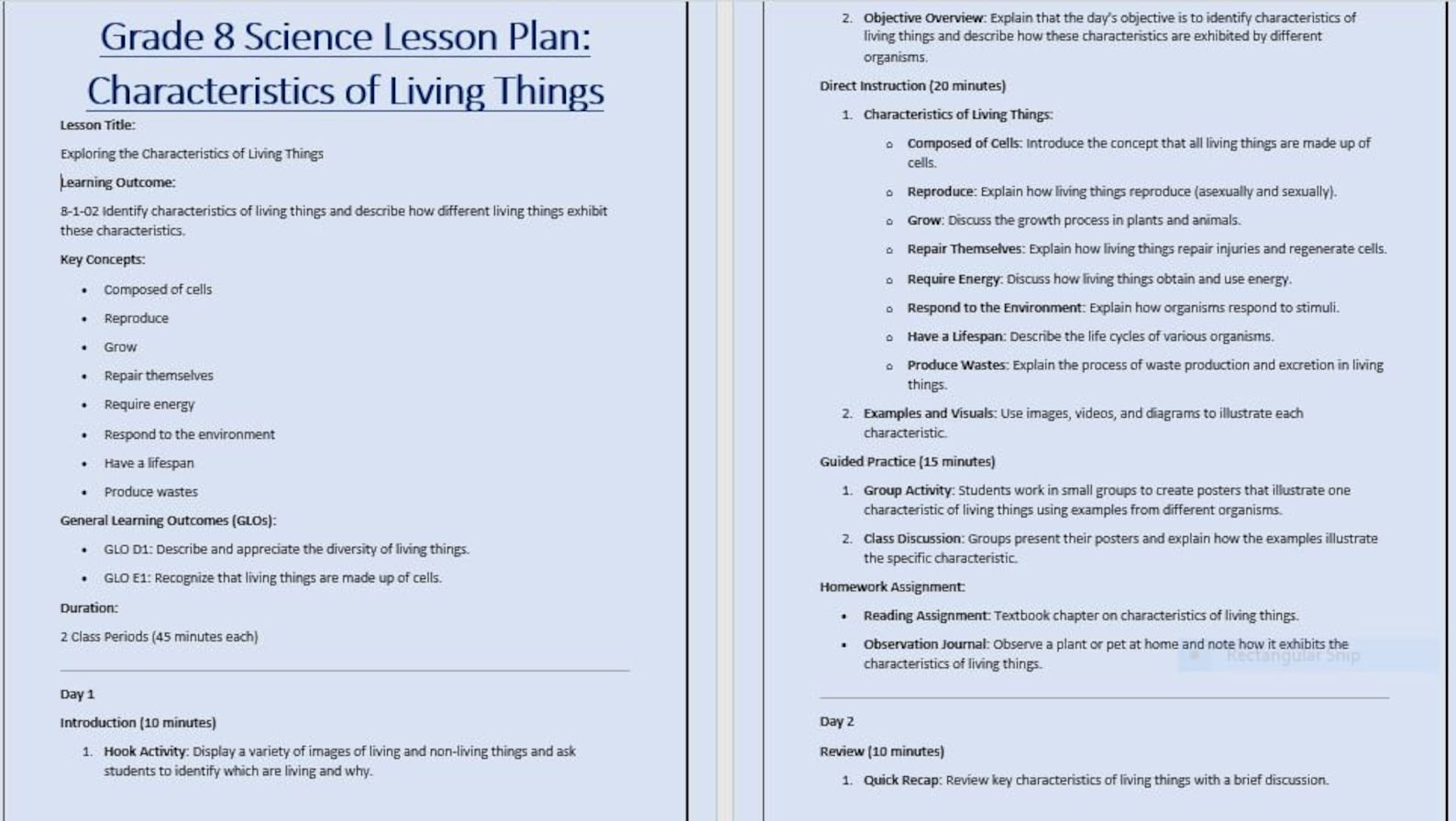 Grade 8 Science Complete Course Materials Lesson Plans, Assignments ...