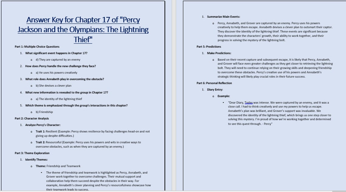 Percy Jackson and the Olympians: the Lightning Thief Novel Study - Etsy