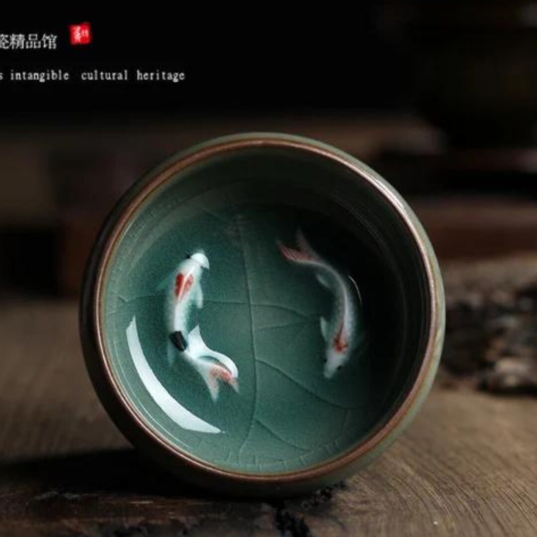 Handmade Koi Fish Ceramic Japanese Tea Cup Set of 4 Designs Artistic ...