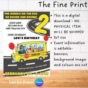 School Bus Birthday Invitation, School Bus Birthday Party, Bus Birthday ...