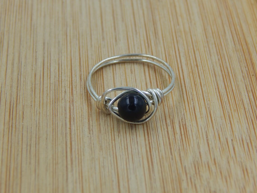 Onyx Ring, Onyx Crystal Ring, Wire Wrap Ring, Wire Wrapped Onyx Ring, Onyx Jewelry, Onyx Beaded ...