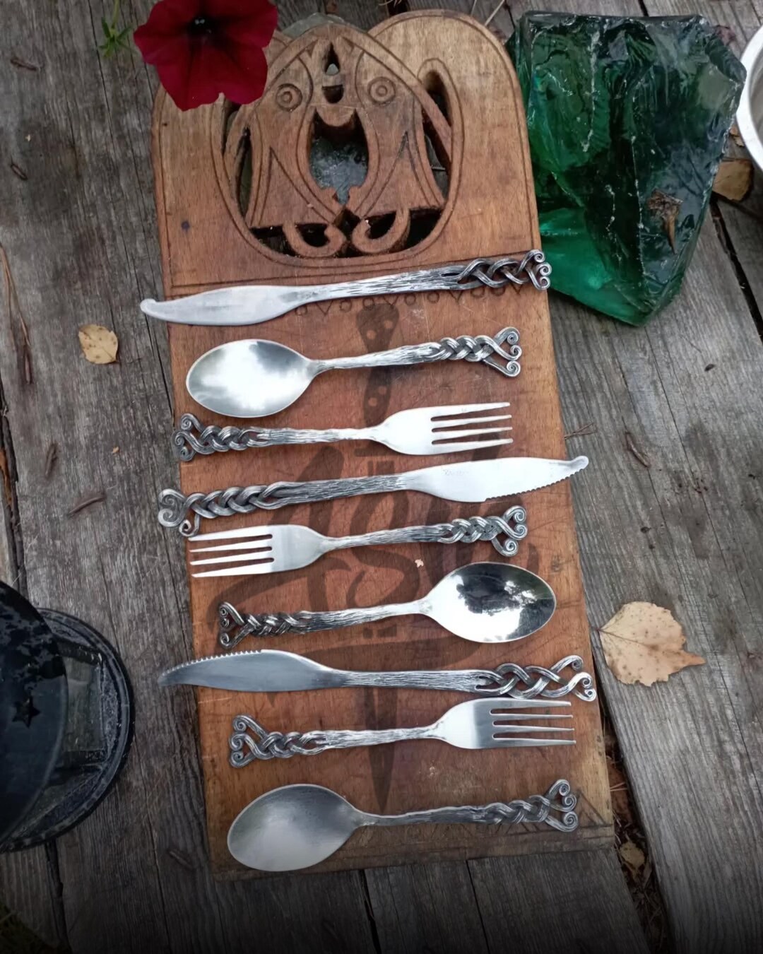 Hand Forged Cutlery Set, Viking Utensils With Twisted Handle, Medieval ...