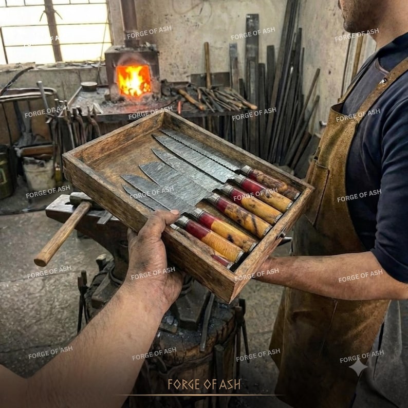 Unique Damascus Steel Kitchen Knife Set (7 Pc), Professional Chef ...