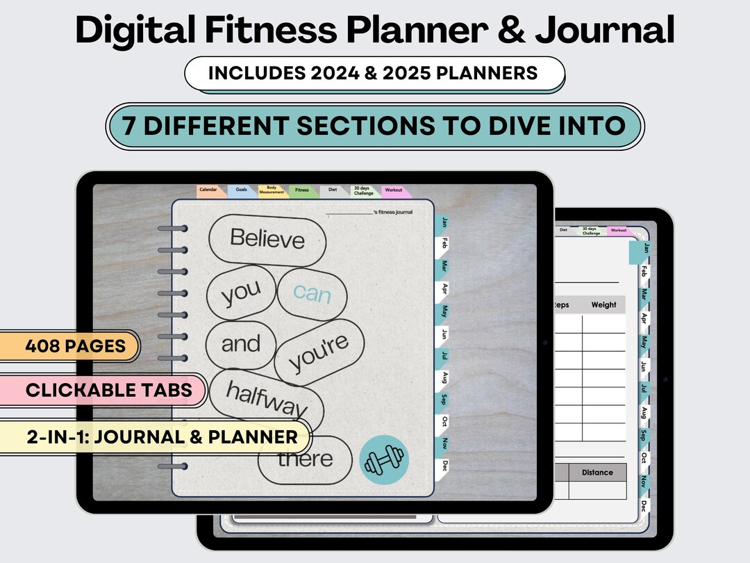 Mega 2024 and 2025 Digital Fitness Planner & Journal Bundle, Ultimate ...