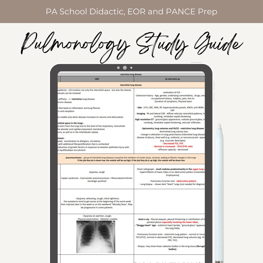 Pulmonology Study Guide: PA School Didactic EOR & PANCE Review / Chart ...