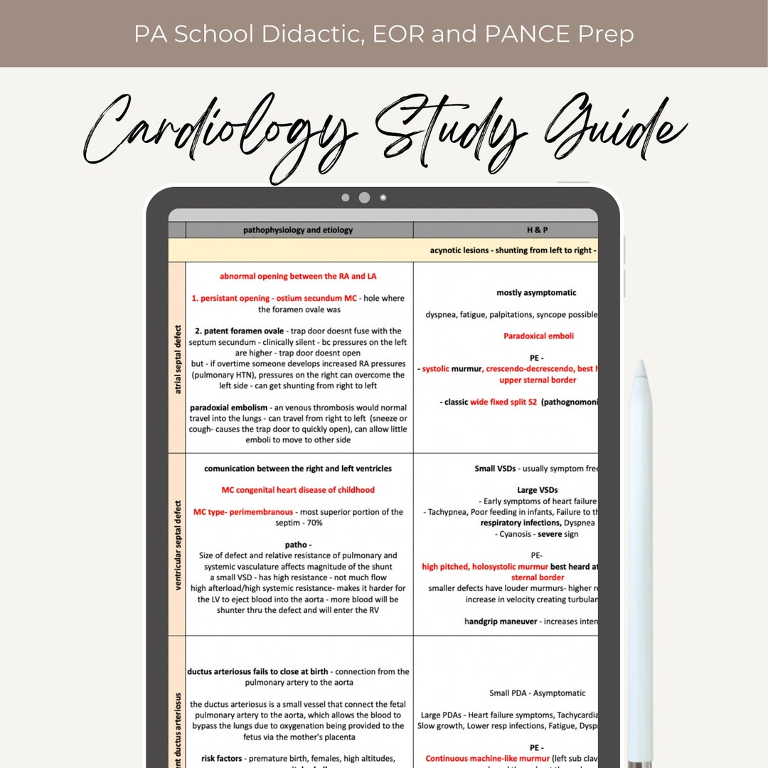 Cardiology Study Guide / PA School Didactic EOR & PANCE Review / Chart ...