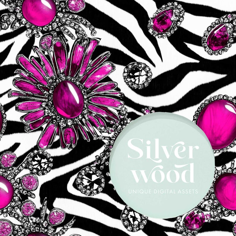 Zebra & Hot Pink Jewels Appliqué Seamless Pattern 3D Embroidery for ...