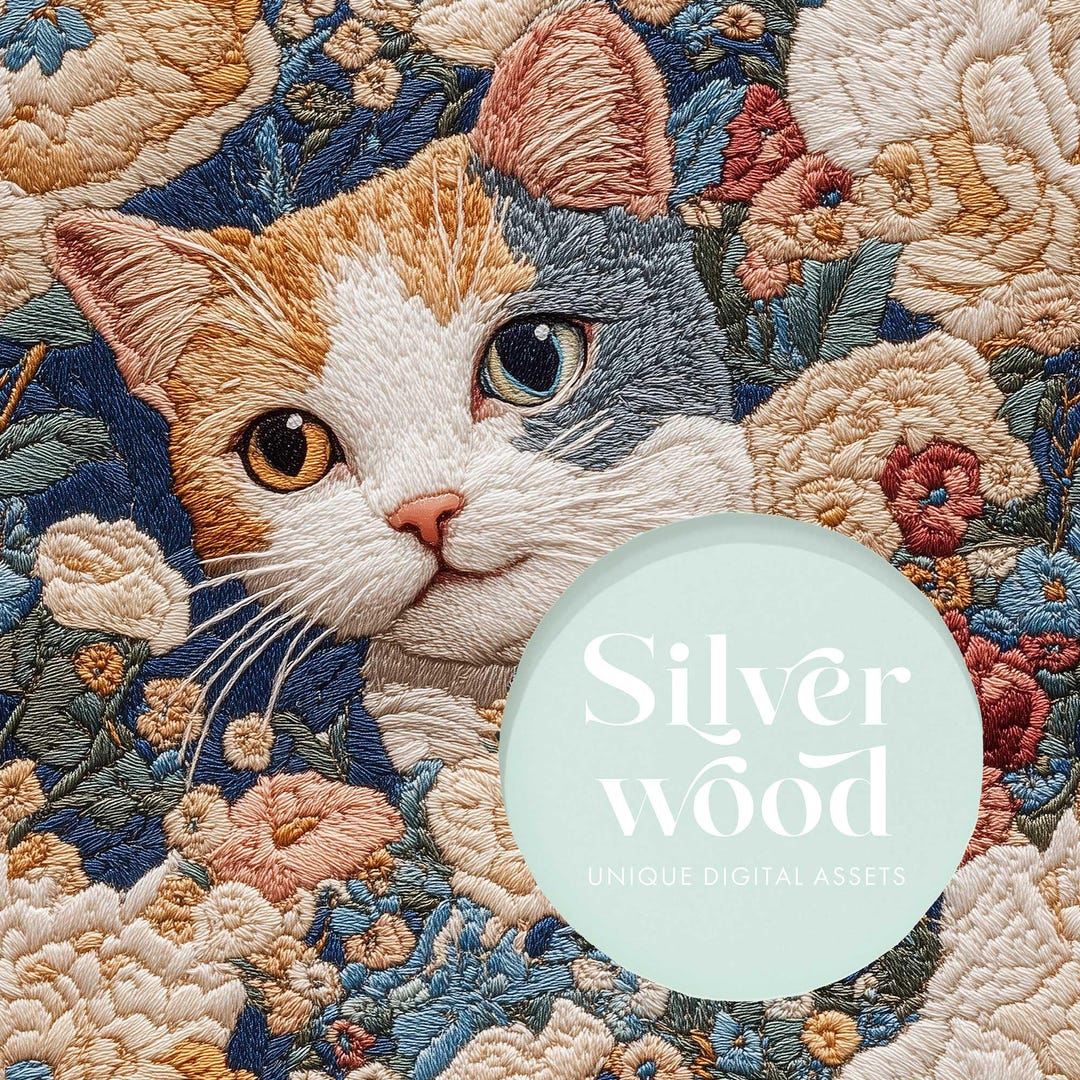 Calico Cat Embroidery Seamless Pattern 3D Embroidery for Fabric ...