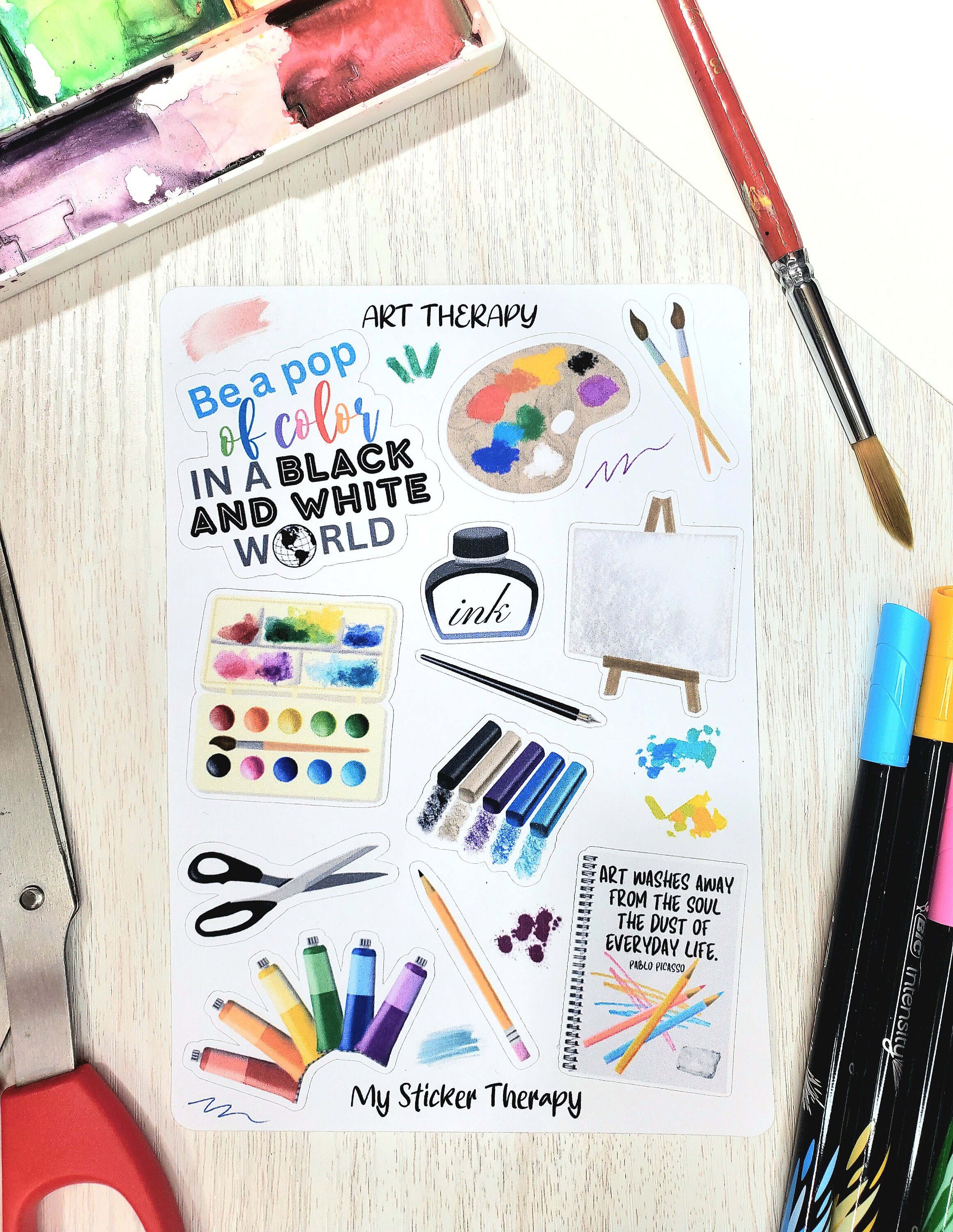 Art Therapy Sticker Sheet Artist, Painting, Drawing, Writing, Canvas ...