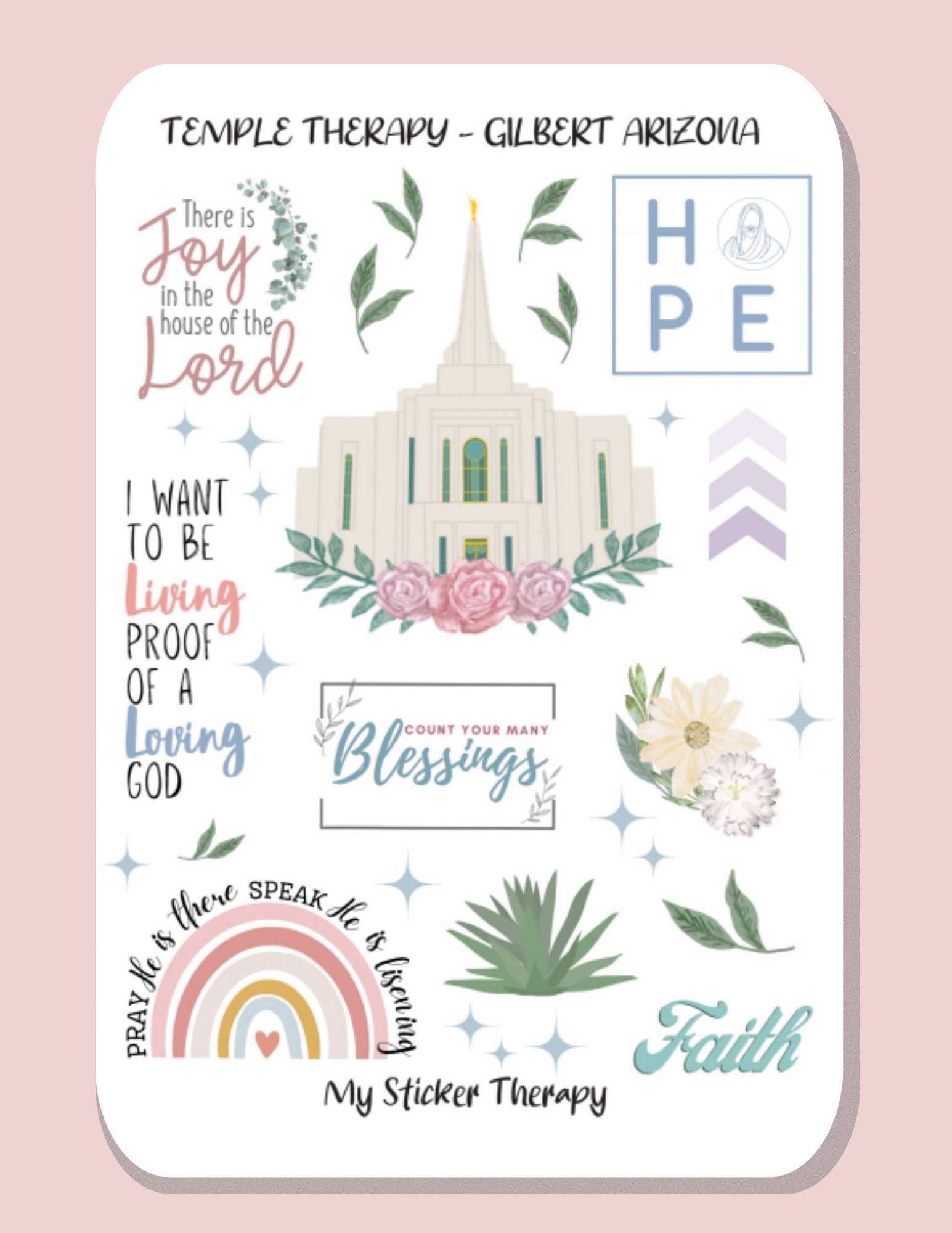 Gilbert Arizona LDS Temple Sticker Sheet, Faith, Blessings, Hope - Etsy